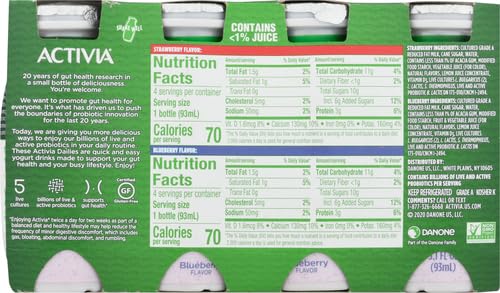 Activia Probiotic Dailies Strawberry and Blueberry Lowfat Yogurt Drinks, Delicious Daily Probiotic Yogurt Drinks to Help Support Gut Health, 8 Ct, 3.1 FL OZ