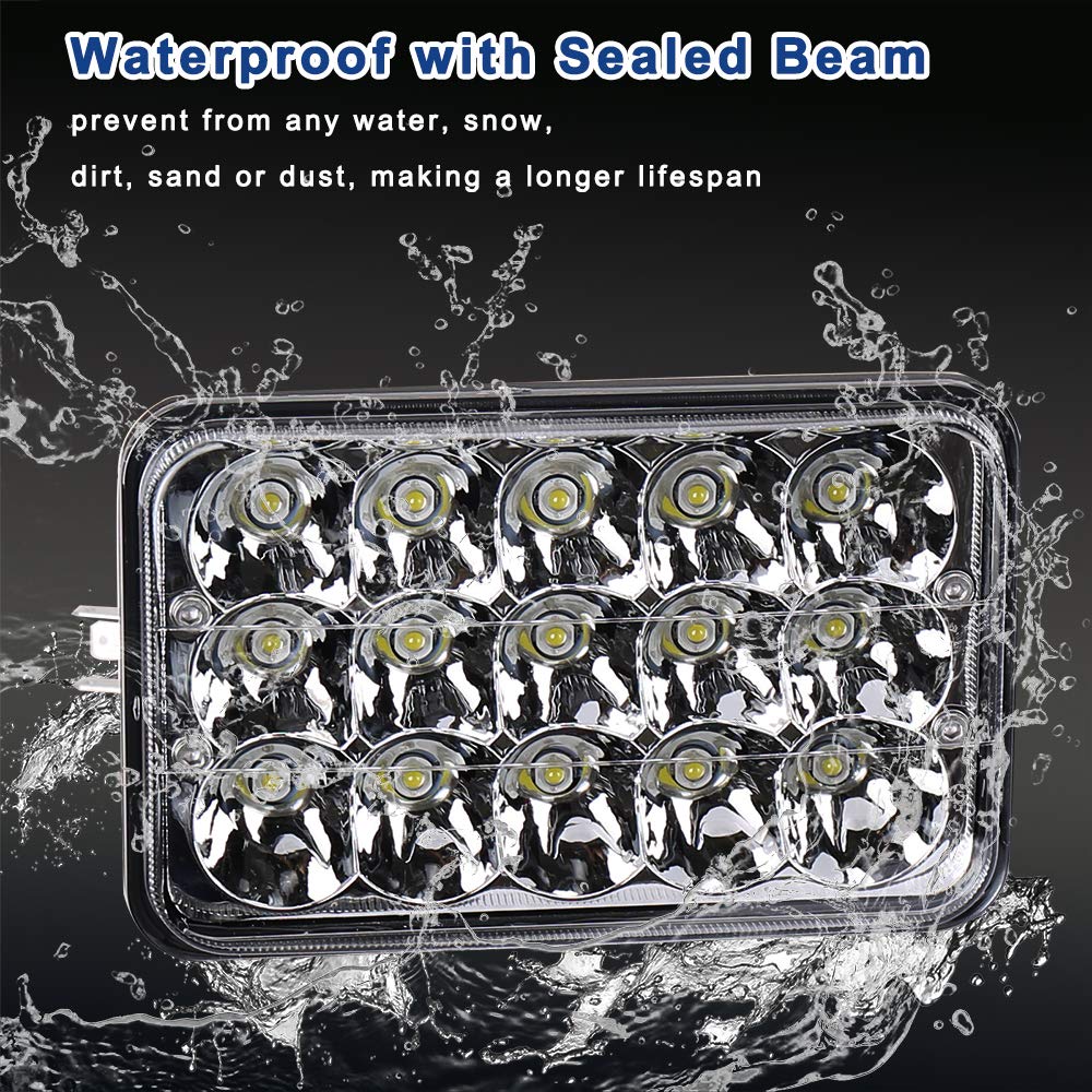 Dot Approved 4x6 Inch LED Headlights Hi/Lo Sealed Beam Replace Projector Rectangular H4651 H4652 H4656 H6545 Headlamp Peterbil KW Kenworth Freightinger Ford Probe Chevy Oldsmobile Cutlass 4PCS