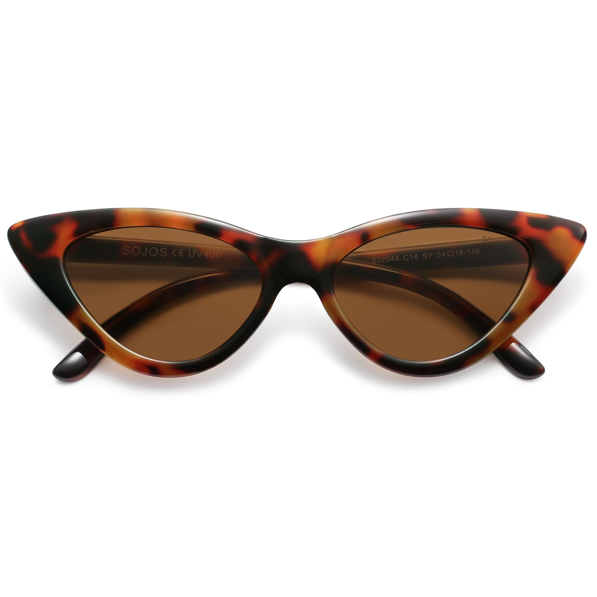 SOJOS Retro Vintage Narrow Cat Eye Sunglasses for Women Clout Goggles Plastic Frame SJ2044 with Tortoise Frame/Brown Lens