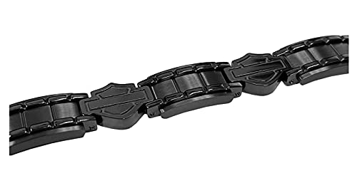 Harley-Davidson Mens Black Steel Bar & Shield Chain Bracelet HSB0190 (8.5)