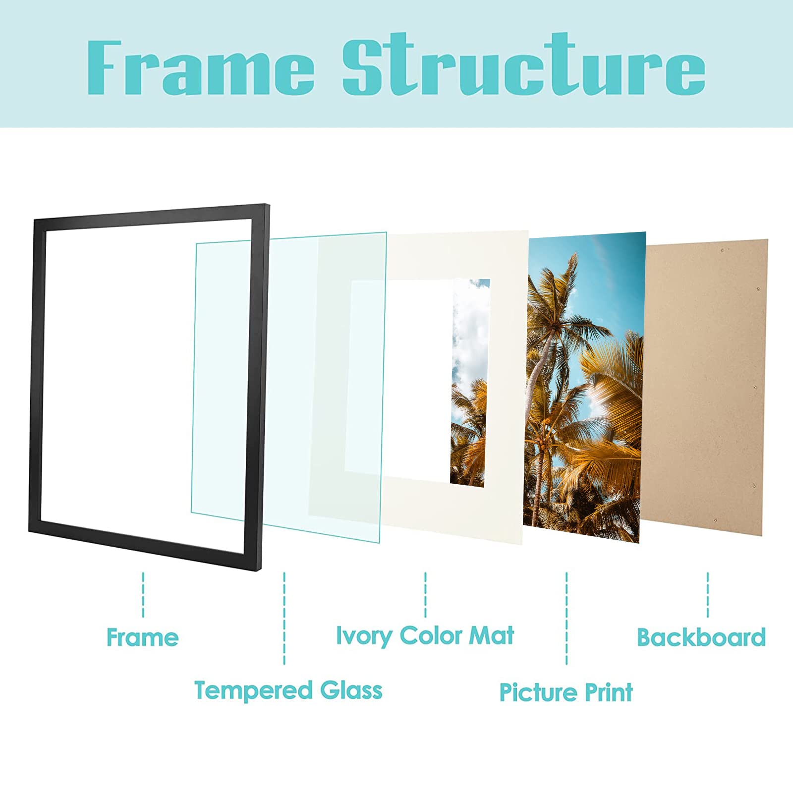 Frametory, 11x14 Picture Frame - Made to Display Pictures 8x10 with Mat or 11x14 Without Mat - Wide Molding - Pre-Installed Wall Mounting Hardware (Black, 2 Pack)