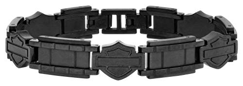 Harley-Davidson Mens Black Steel Bar & Shield Chain Bracelet HSB0190 (8.5)