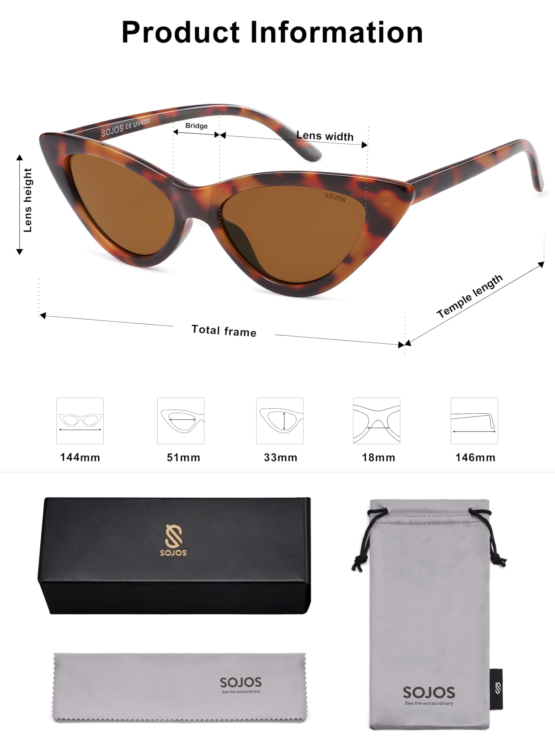 SOJOS Retro Vintage Narrow Cat Eye Sunglasses for Women Clout Goggles Plastic Frame SJ2044 with Tortoise Frame/Brown Lens
