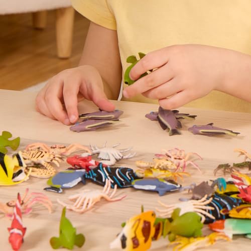 Terra by Battat – Toy Tropical Fish & Crabs – 60 Mini Figures in 12 Realistic Designs – Tropical Sea Animals in Storage Tube – Realistic Figurines for Sensory Bin – Tropical Fish World – 3 Years +