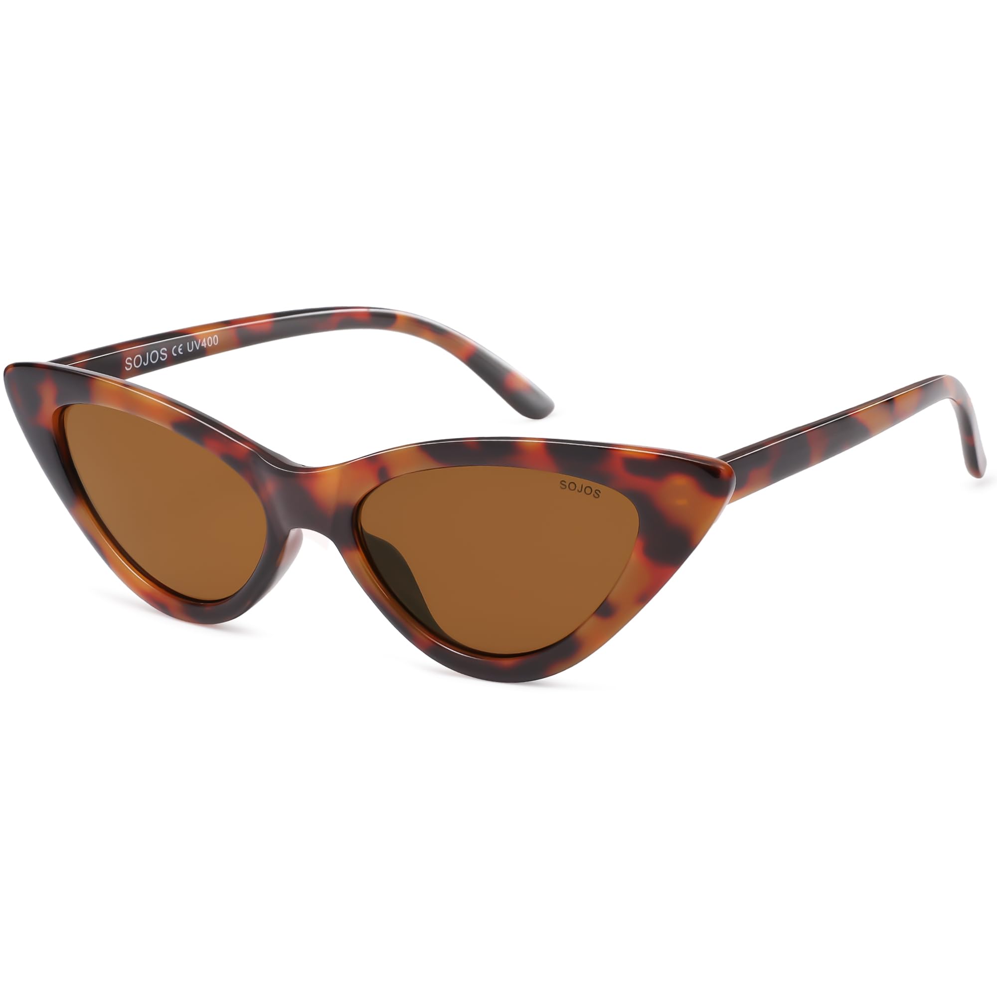 SOJOS Retro Vintage Narrow Cat Eye Sunglasses for Women Clout Goggles Plastic Frame SJ2044 with Tortoise Frame/Brown Lens