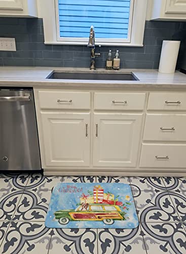 Caroline's Treasures CK2464RUG Merry Christmas Red Staffie Bull Terrier Machine Washable Memory Foam Mat, Bathroom Rug, Non-Slip Bath Mat, Durable Thick Washable Rugs for Kitchen, Bathroom Quick Dry,