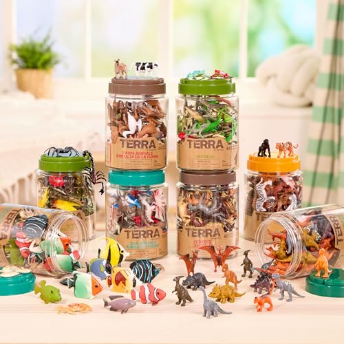 Terra by Battat – Toy Tropical Fish & Crabs – 60 Mini Figures in 12 Realistic Designs – Tropical Sea Animals in Storage Tube – Realistic Figurines for Sensory Bin – Tropical Fish World – 3 Years +