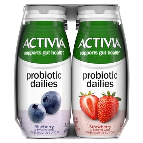 Activia Probiotic Dailies Strawberry and Blueberry Lowfat Yogurt Drinks, Delicious Daily Probiotic Yogurt Drinks to Help Support Gut Health, 8 Ct, 3.1 FL OZ