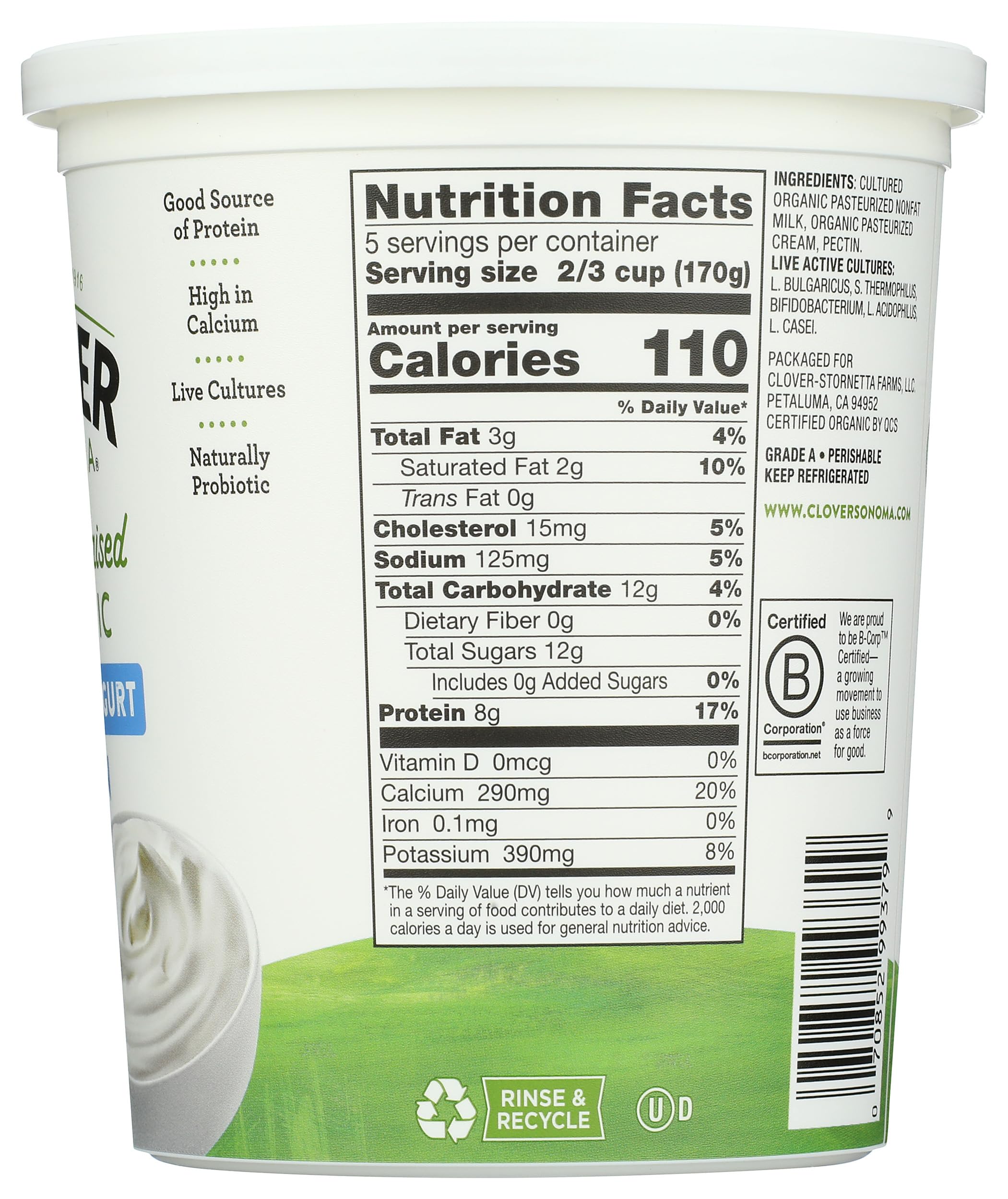 CLOVER SONOMA Organic Plain Low Fat Yogurt, 32 OZ