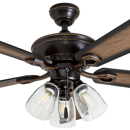 Prominence Home Glenmont, 52 Inch Farmhouse LED Ceiling Fan with Light, Pull Chain, Three Mounting Options, Dual Finish Blades, Reversible Motor - 40278-01 (Oil-Rubbed Bronze)