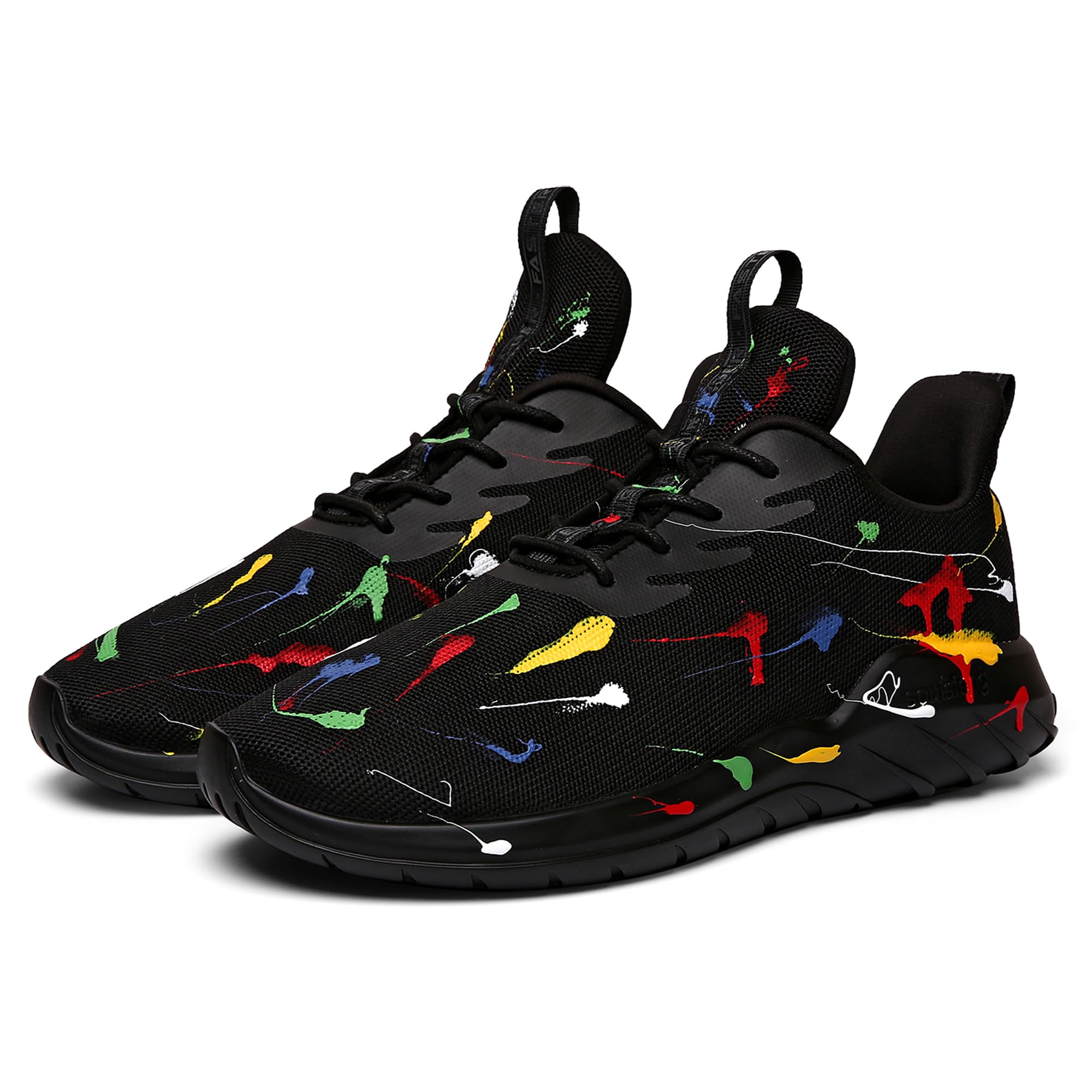 Soulsfeng Mens Running Shoes Lightweight Breathable Fashion Stylish Sports Workout Gym Tennis Walking Black Sneakers for Men Size 8 US