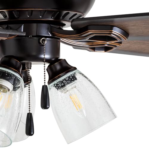 Prominence Home Glenmont, 52 Inch Farmhouse LED Ceiling Fan with Light, Pull Chain, Three Mounting Options, Dual Finish Blades, Reversible Motor - 40278-01 (Oil-Rubbed Bronze)