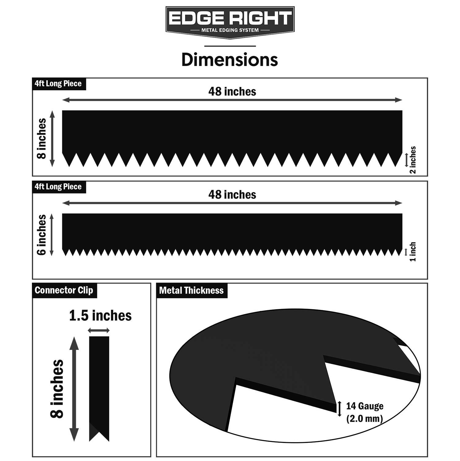 Edge Right - Hammer-in Landscape Edging - 24 inch Strips - 14-Gauge Cor-Ten Steel - 6 inch Depth (1 Pack)