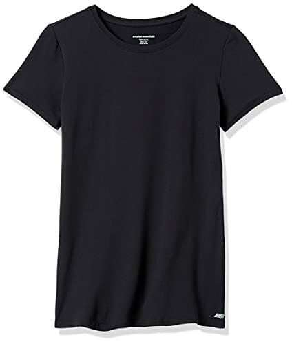 Amazon Essentials Women's Tech Stretch Short-Sleeve Crewneck T-Shirt (Available in Plus Size), Pack of 2, Black, Large