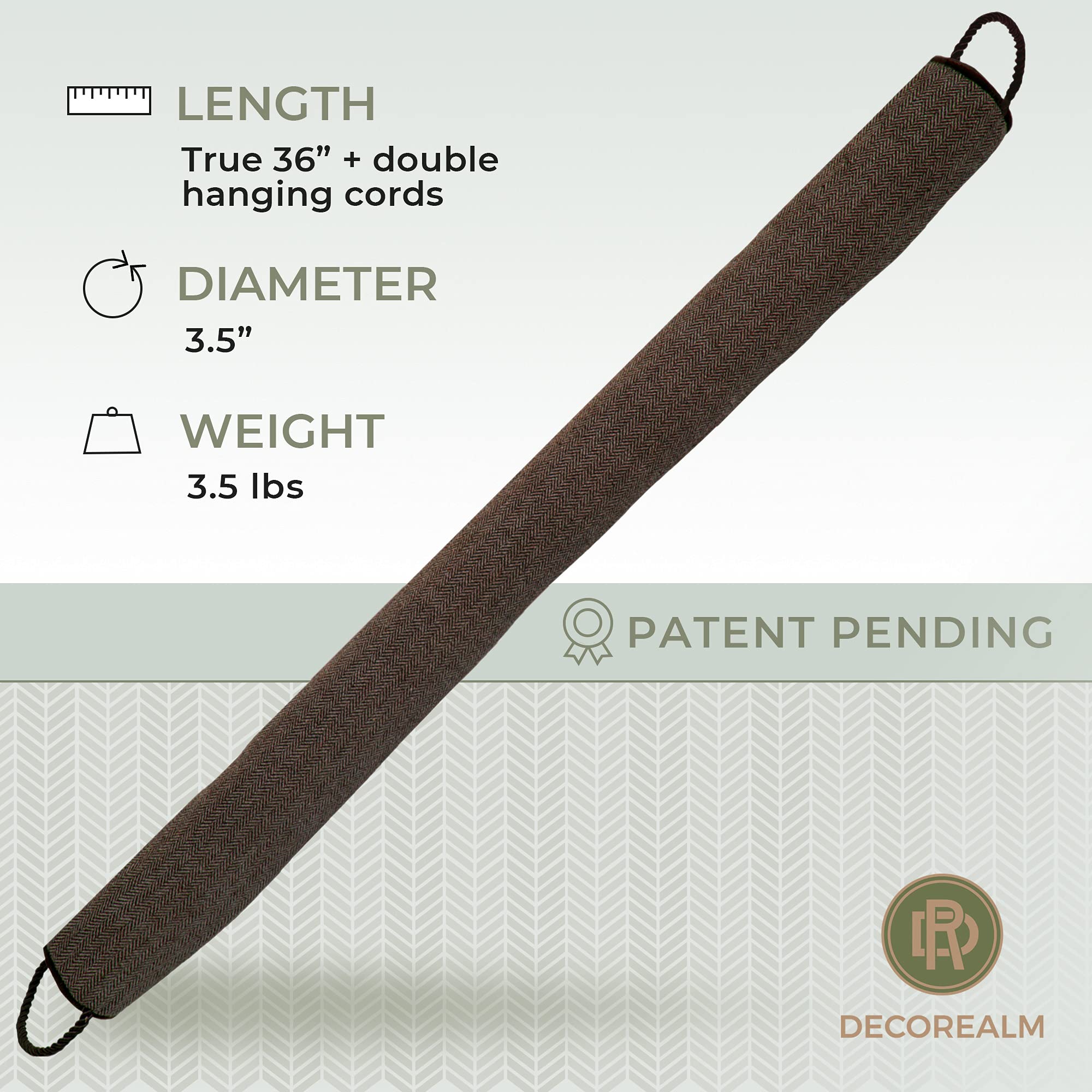 Under Door Draft Stopper and Blocker, Draft Guard for Doors and Windows, Decorative Fabric Cylinder Blocker Provides Weighted Door Insulation by DECOREALM (Brown, 36 Inches)