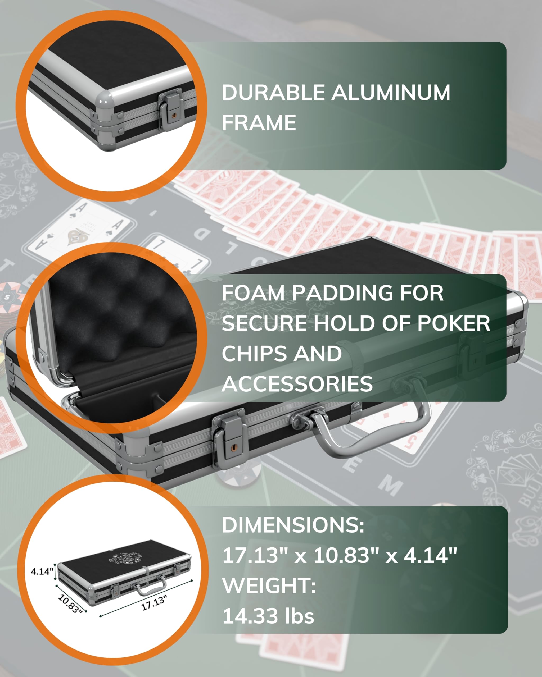 Bullets Poker Set with Designer Case Carmela β Deluxe Set, Chips and Cards, Rules Manual, Dealer Button and Bullets Plastic Playing Cards β Comes with a Case, 300 Clay Poker Chips.