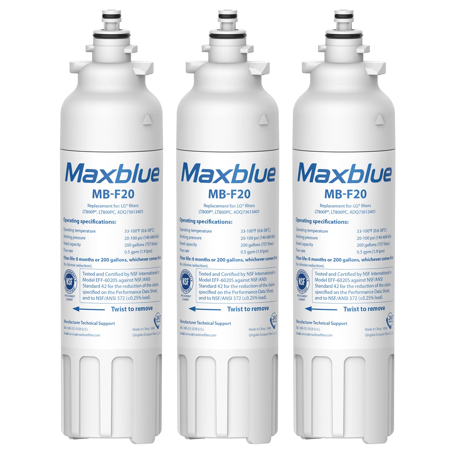 Maxblue ADQ73613401 Refrigerator Water Filter, Replacement for LGÂŽ LT800PÂŽ, ADQ73613402, ADQ73613408, ADQ75795104, Kenmore 9490, LSXS26326S, LMXC23746S, WF-LT800P, 469490, LMXC23746D, Pack of 3