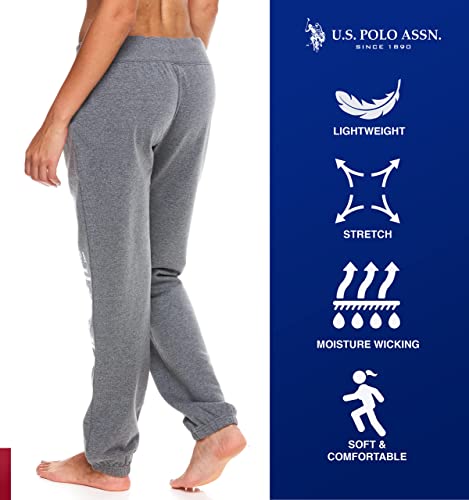 U.S. Polo Assn. Womens Sweatpants - Women Joggers Sweats with Logo Print - French Terry Poly-Cotton (Charcoal Heather with White Print, Medium)