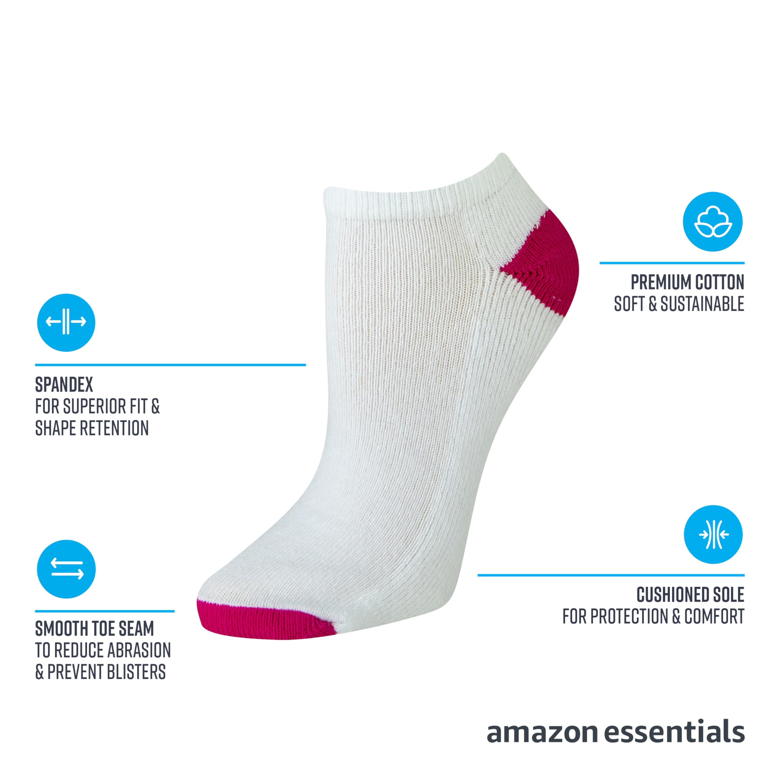 Amazon Essentials Women's Cotton No-Show Socks, Lightly Cushioned, 10 Pairs, Black, 6-9