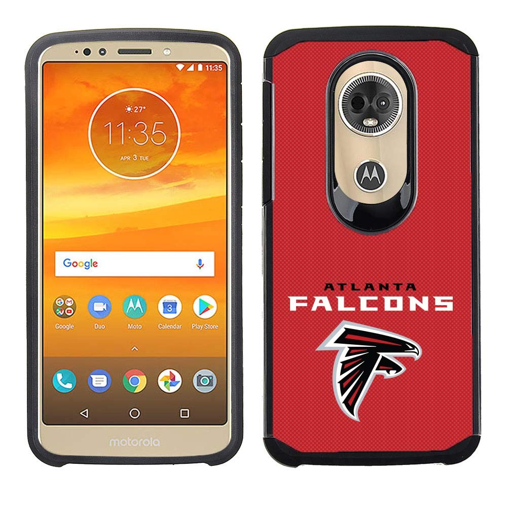 Prime Brands Group Cell Phone Case for Motorola Moto E5 Plus/E5 Supra - NFL Licensed Atlanta Falcons - Red Textured Back Cover on Black TPU Skin