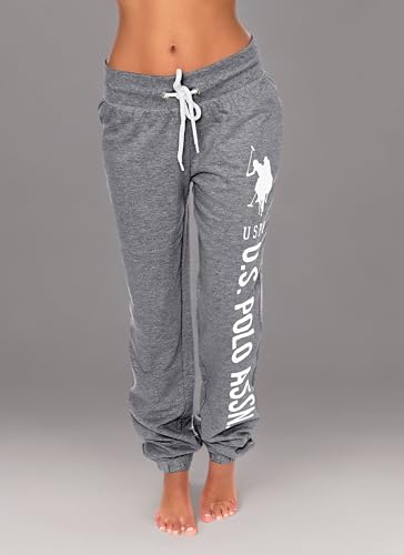 U.S. Polo Assn. Womens Sweatpants - Women Joggers Sweats with Logo Print - French Terry Poly-Cotton (Charcoal Heather with White Print, Medium)