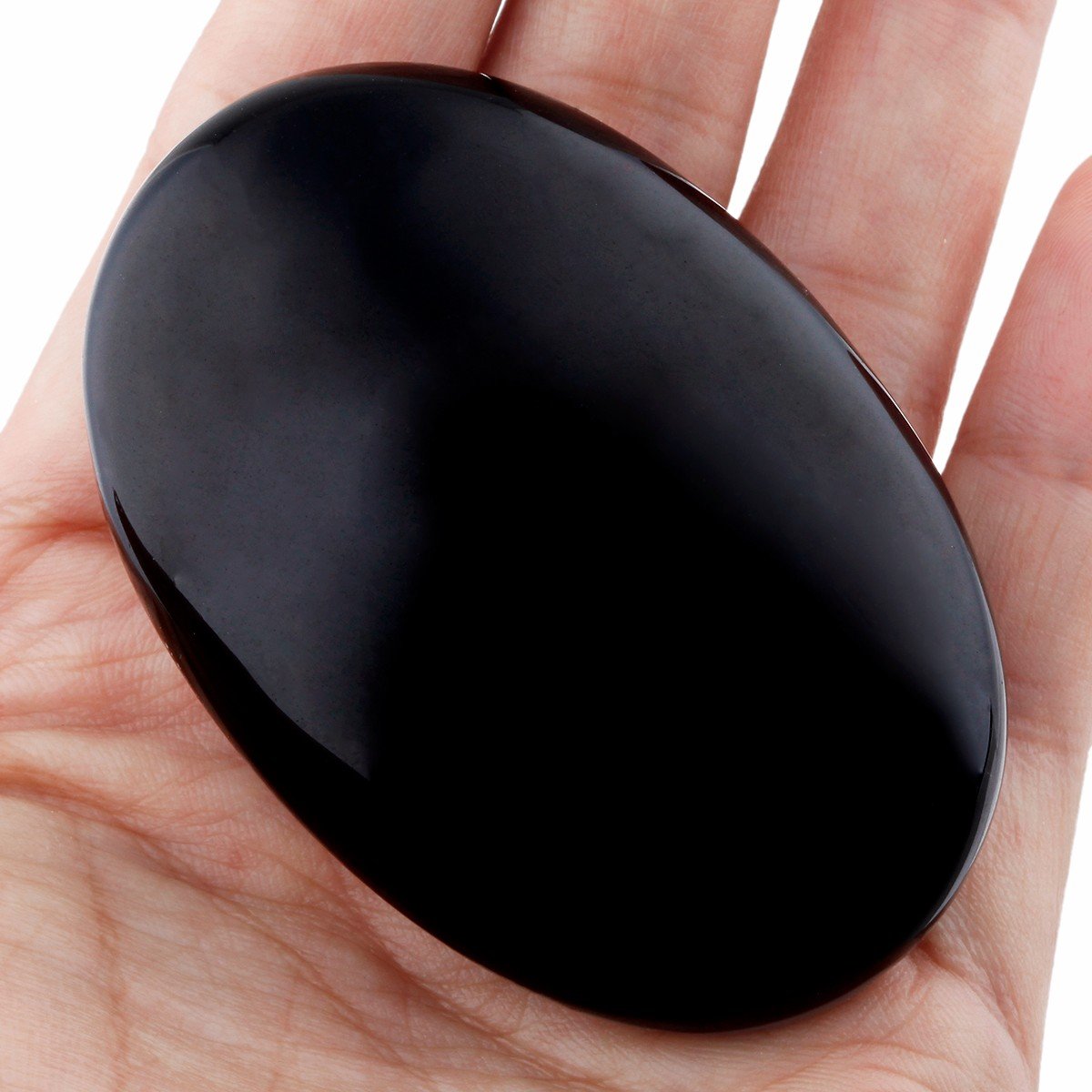Rockcloud Oval Worry Stones,Palm Pocket Energy Stone,Healing Crystal with Velvet Bag,Black Obsidian