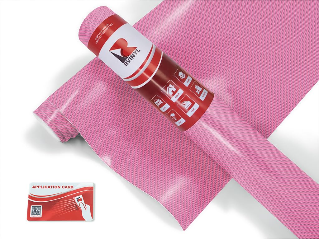 Rwraps 4D Carbon Fiber Vinyl Car Wrap Film in Pink - 5ft x 1ft - Vehicle Sheet Roll with Adhesive Back and Air Release Technology