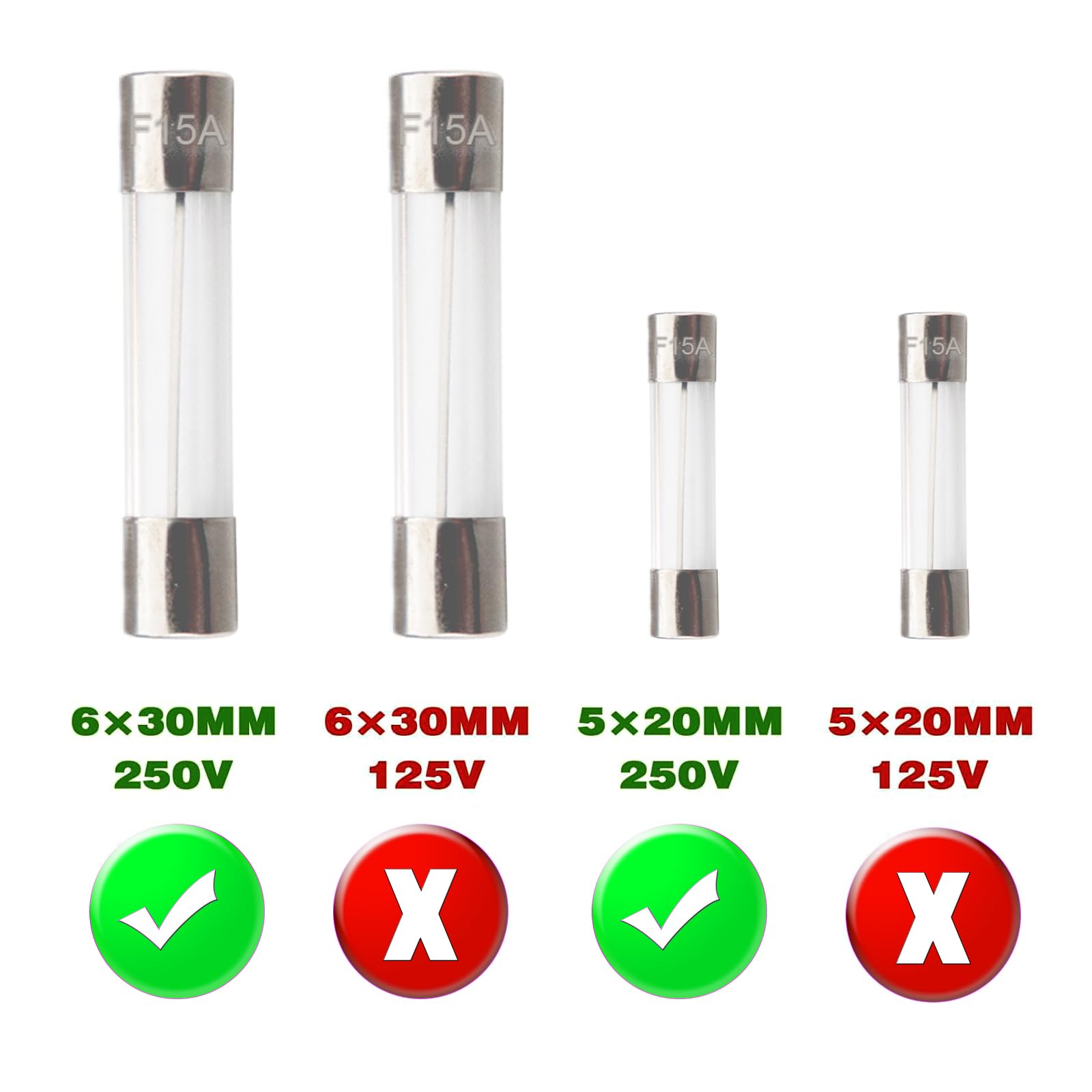 QBGTFAK 250pcs Quick Blow Glass Tube Fuse Assorted Kit 250V 1A, 2A, 3A, 5A, 6A, 7A, 8A, 10A, 15A,20A, 6x30mm, 250V 1A, 5A, 10A, 15A, 20A, 5x20mm (5x20mm and 6x30mm)