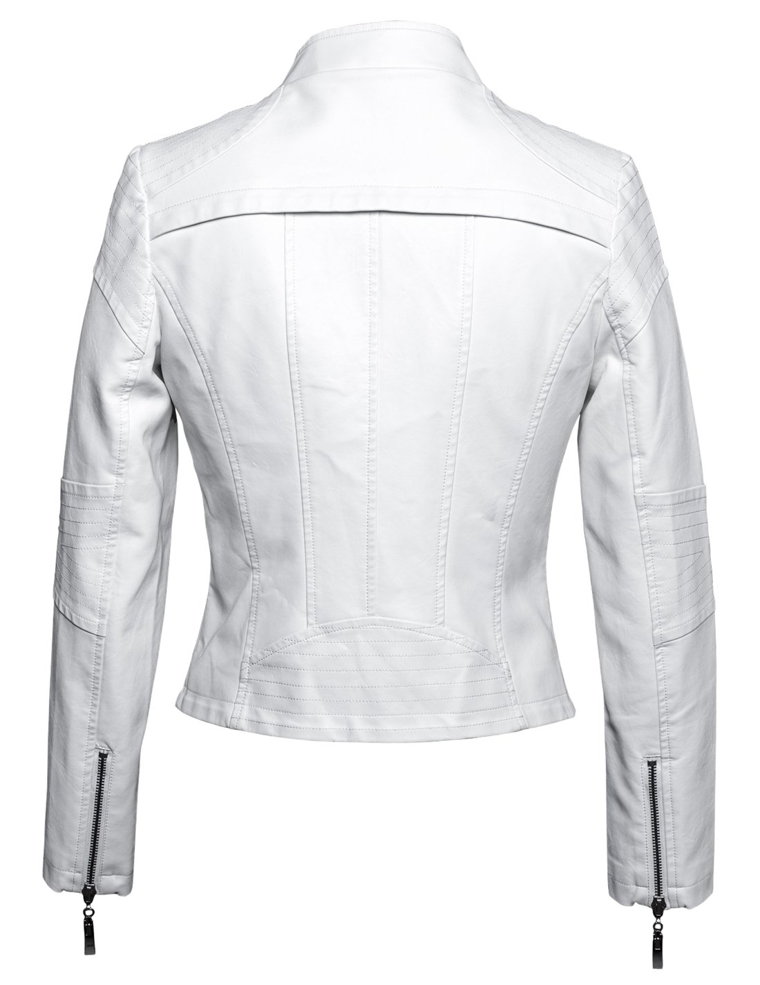 chouyatou Women's Fashion Tailored Zip-Up Faux Leather Quilted Racer Jacket (X-Large, White)