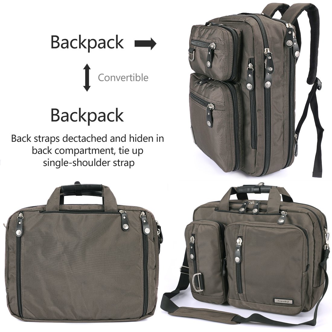FREEBIZ 18.4 Inches Laptop Bag Multi-function Briefcase Backpack with Handle and Shoulder Strap Fits Up To 19 Inch Laptops Notebook Computer (Army Green)