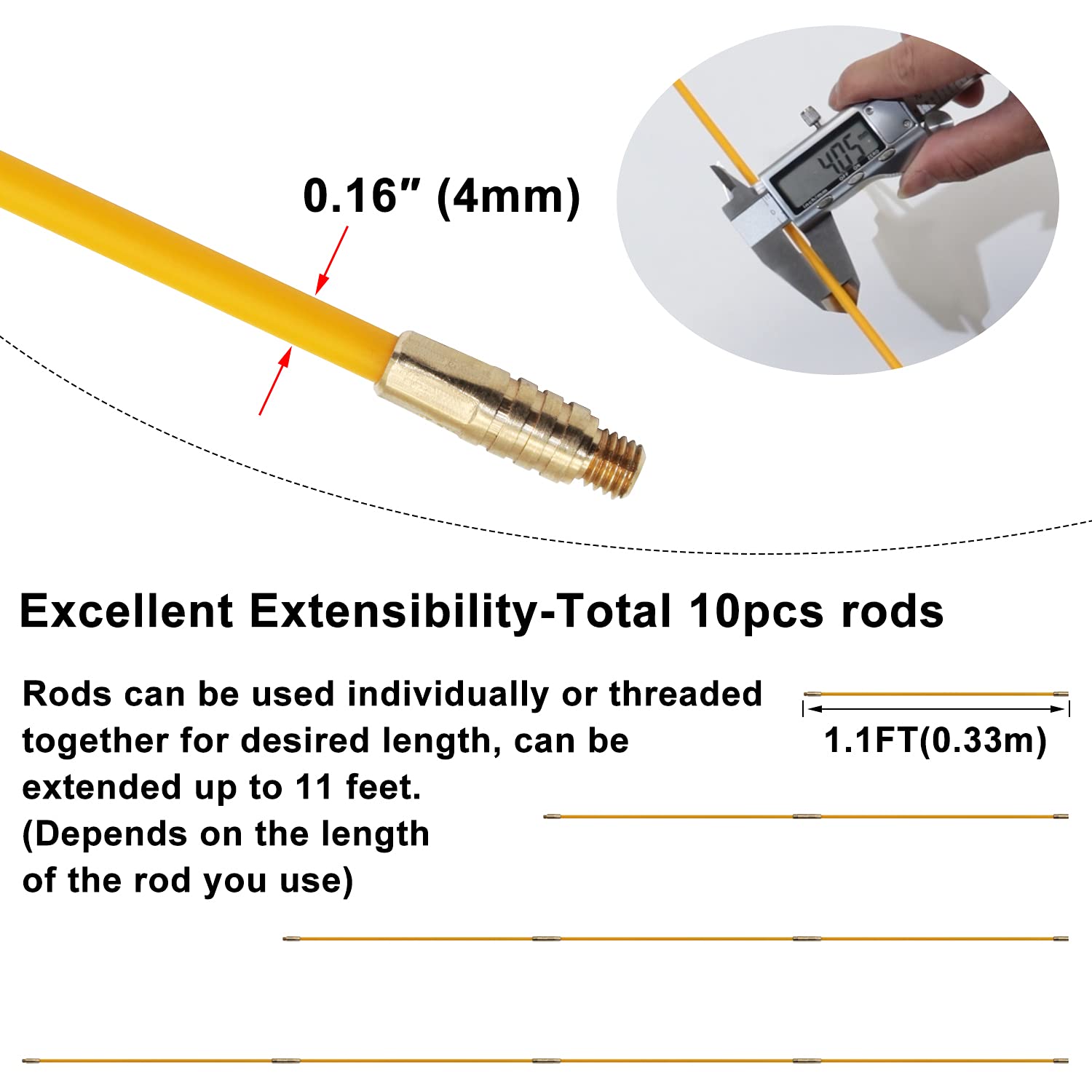 Boeray 11' Fiberglass Running Electrical Wire Cable Pulling Fish Tape Kit with 5 Different Attachments and Fish Tape Tool in a Carrying Case