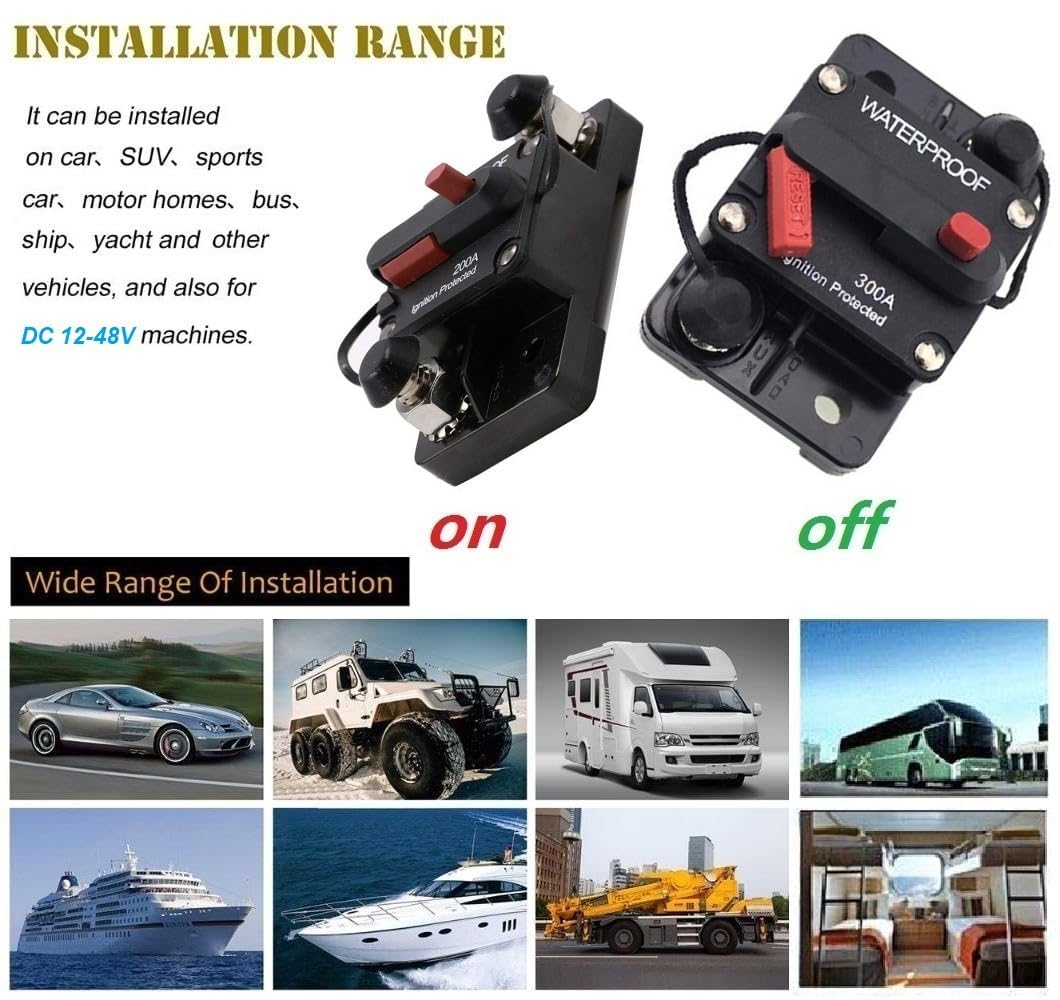 ANJOSHI 300 Amp Circuit Breaker 30A-300A with Manual Reset Waterproof Inline Fuse Inverter for Marine Trolling Motors Boat ATV Manual Power 12V-48VDC