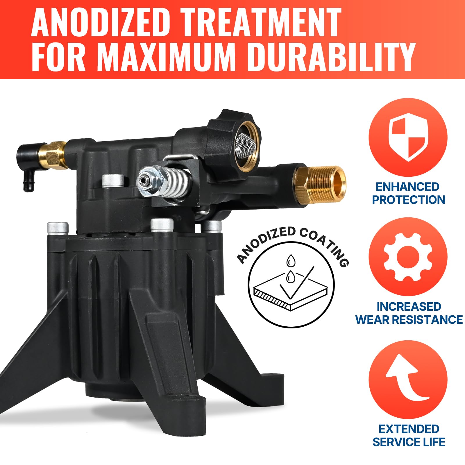 YAMATIC Vertical Pressure Washer Pump Max 3400 PSI 2.5 GPM, 7/8" Shaft Replacement Pump for Power Washer, Compatible with Simpson, Honda, Ryobi, Craftsman, GCV190 Rear Inlet/Outlet