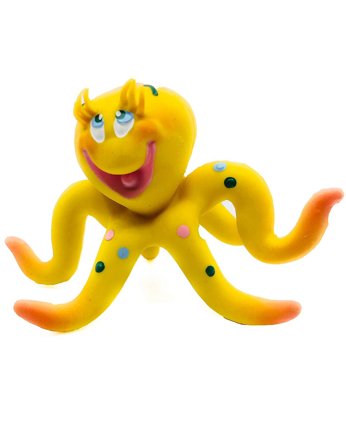 Small Octopus Squeaky Dog Toy Natural Rubber (Latex) Lead-Free Chemical-Free Handpainted Soft Squeaky Puppy Toy Small Breeds