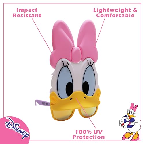 Sun-Staches Disney Official Daisy Duck Sunglasses Costume Accessory, UV400 Lenses, Yellow Frames with Pink Bow Mask, One Size Fits Most