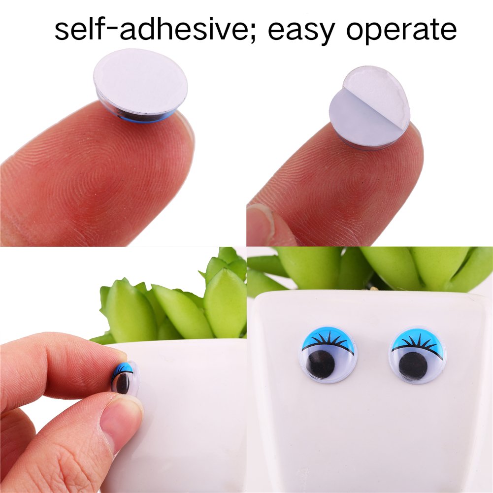 CCINEE 500 Pieces 6-12 mm Wiggle Eyes Multi Color Googly Eyes with Self Adhesive Eyelash Googly Eyes for Craft Making