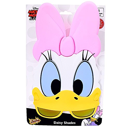 Sun-Staches Disney Official Daisy Duck Sunglasses Costume Accessory, UV400 Lenses, Yellow Frames with Pink Bow Mask, One Size Fits Most