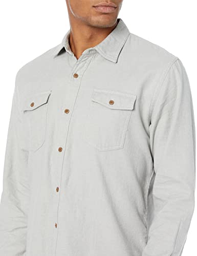 Amazon Essentials Men's Long-Sleeve Flannel Shirt, Regular-Fit, Two Pockets, Light Grey Heather, X-Large