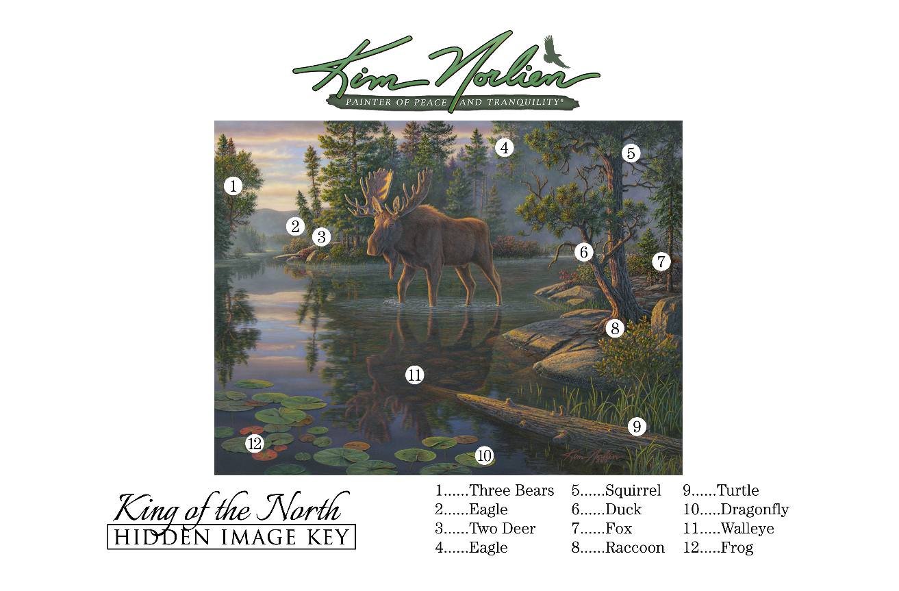 Home Cabin Décor 'King of The North' by Kim Norlien 17x21 Bull Moose Lake Island Eagle Pine Trees Framed Art Print Picture