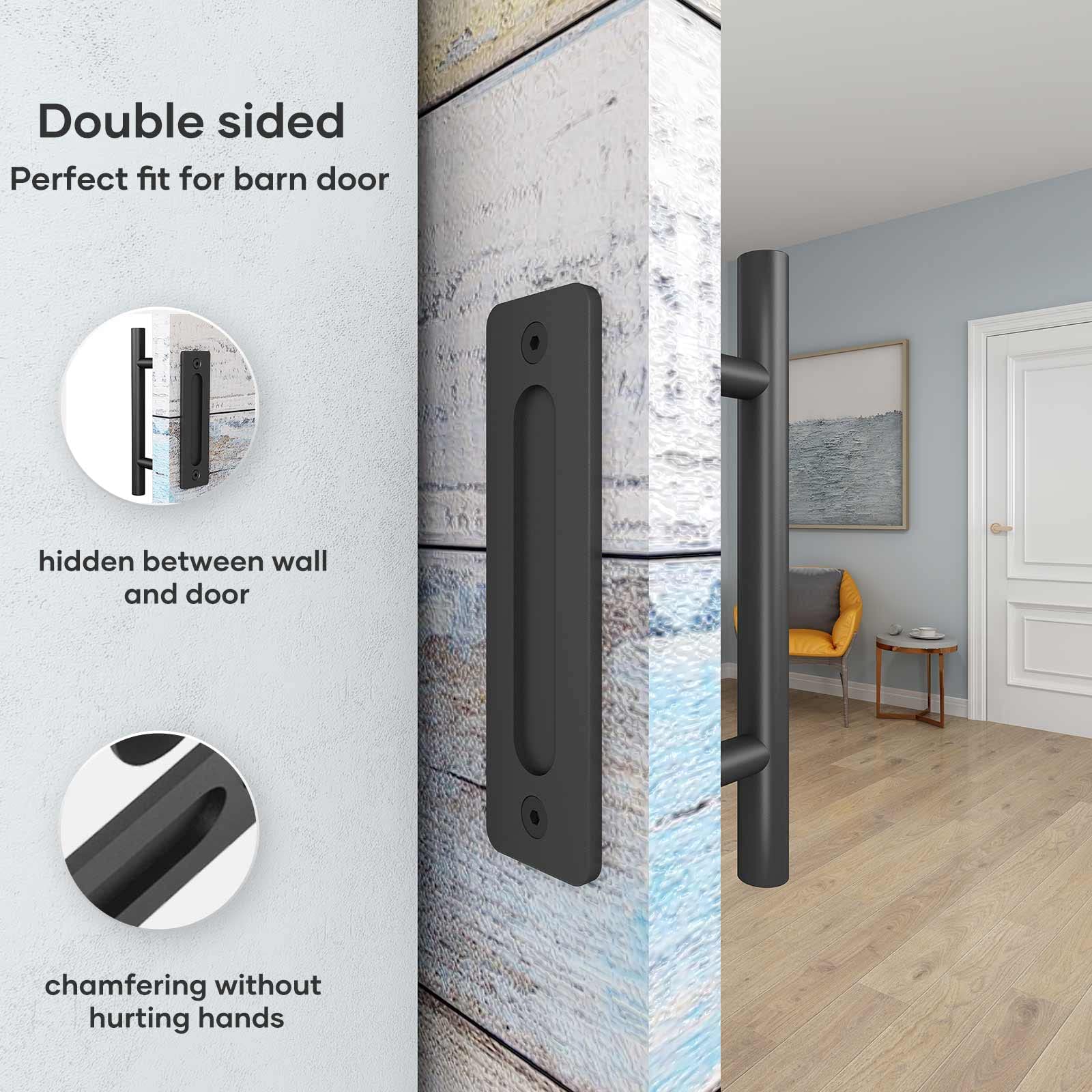 EaseLife 2 Pack 12" Sliding Barn Door Handles and Pulls, Rustic Double Sided Hardware Set, Heavy Duty, Matte Black Powder Coated Finish, Easy Install