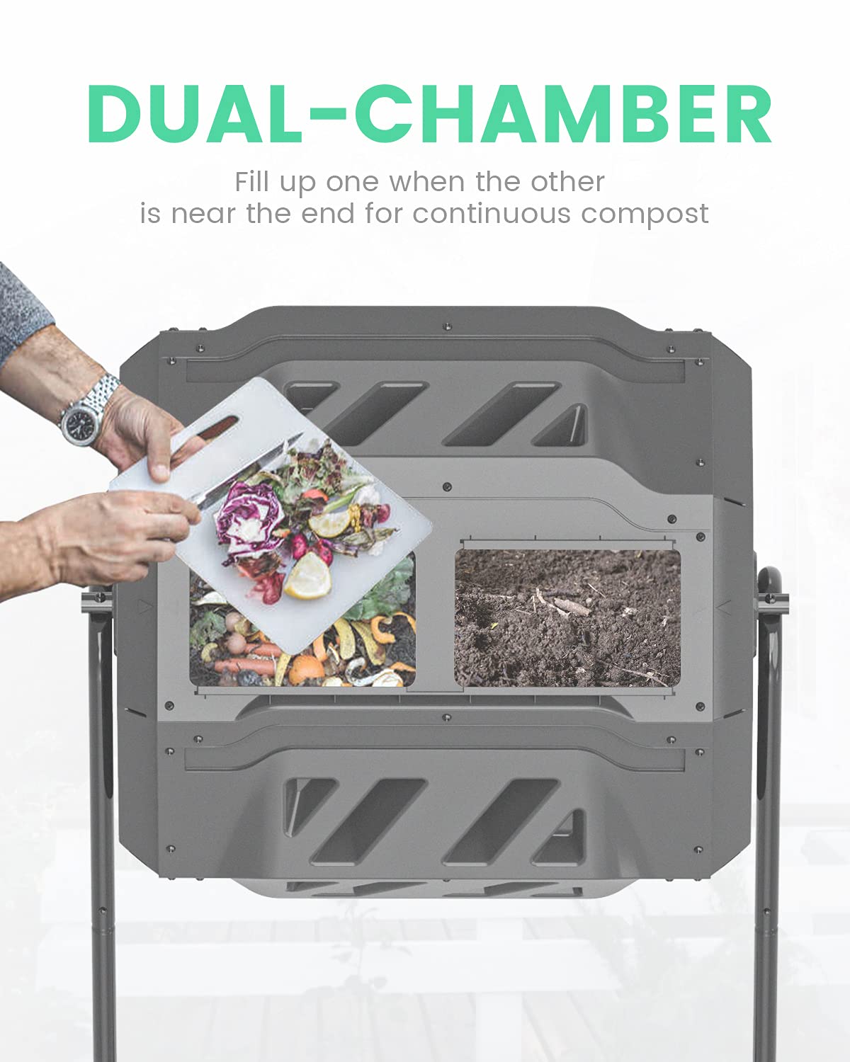 Garden Compost Bin from BPA Free Material, Dual Rotating Outdoor Composting Tumblers (43 Gallon,Green)