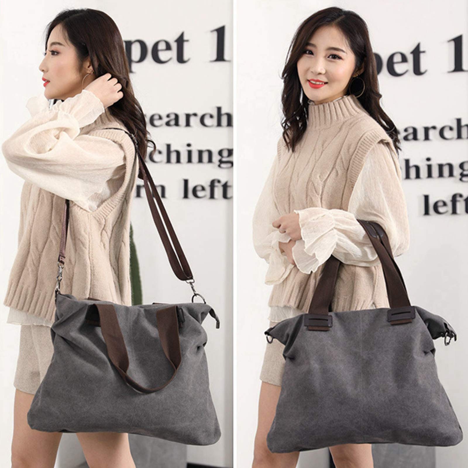 Sunshinejing Women's Canvas Tote Bag Shoulder Crossbody Purses Work Travel Handbag Hobo Bag (Grey)