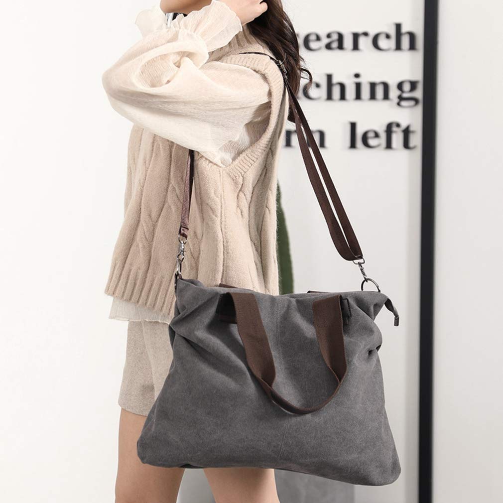 Sunshinejing Women's Canvas Tote Bag Shoulder Crossbody Purses Work Travel Handbag Hobo Bag (Grey)
