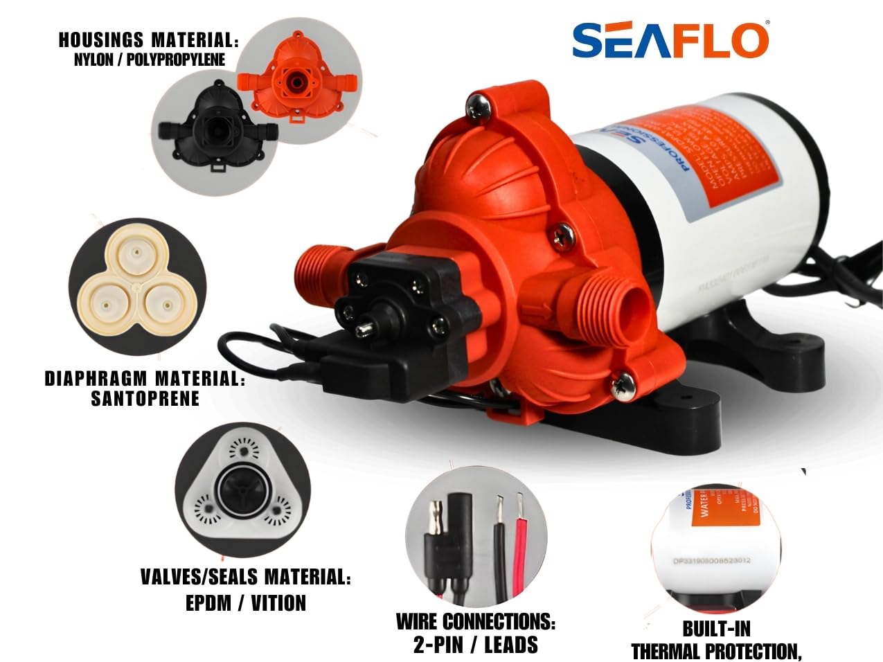 SEAFLO 33-Series Water Pressure Pump - 115V AC, 3.3 GPM, 45 PSI, Self Priming, Smart Pressure Switch, UL & CSA Certified, for RV, Caravan, Off-Grid, Marine, and Industrial Use