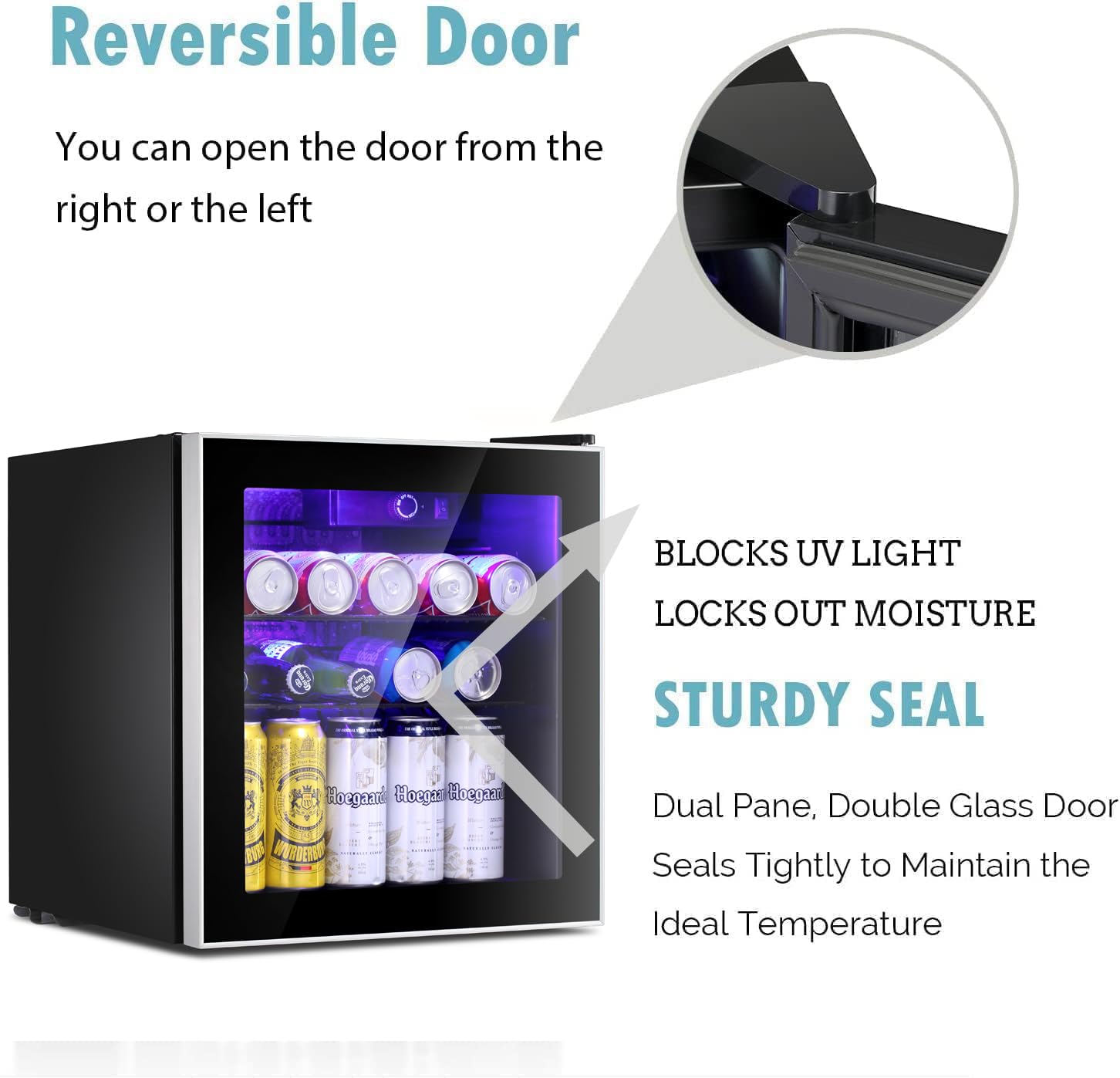 Antarctic Star Mini Fridge Cooler 68 Can Beverage Refrigerator Glass Door for Beer Soda Wine Small Drink Dispenser Clear Front Door Removable for Home, Office or Bar, 1.5cu.ft., Silver