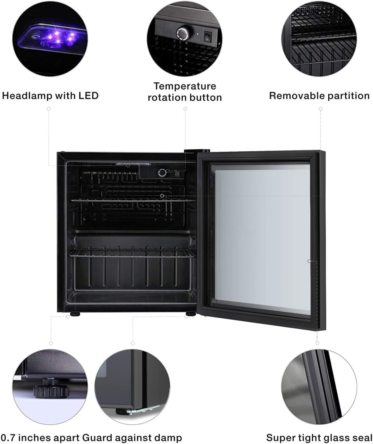 Antarctic Star Mini Fridge Cooler 68 Can Beverage Refrigerator Glass Door for Beer Soda Wine Small Drink Dispenser Clear Front Door Removable for Home, Office or Bar, 1.5cu.ft., Silver