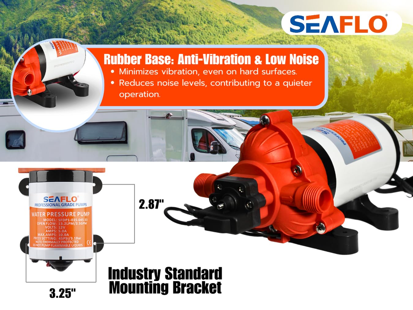 SEAFLO 33-Series Water Pressure Pump - 115V AC, 3.3 GPM, 45 PSI, Self Priming, Smart Pressure Switch, UL & CSA Certified, for RV, Caravan, Off-Grid, Marine, and Industrial Use