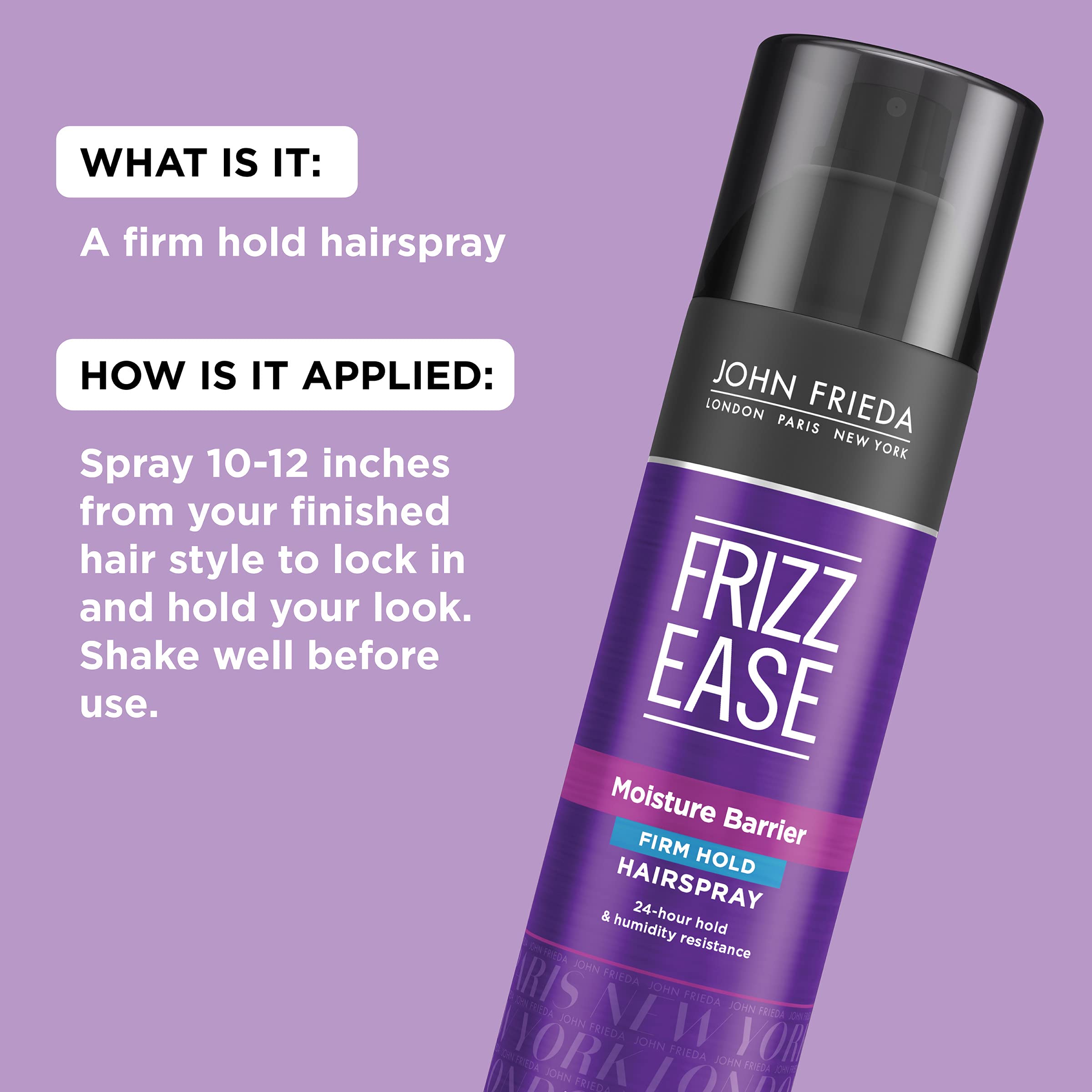 John Frieda Frizz Ease Firm Hold Hairspray, 2 Ounce, Humidity Resistant Spray, for 24-hour Hold, featuring our unique Moisture Barrier