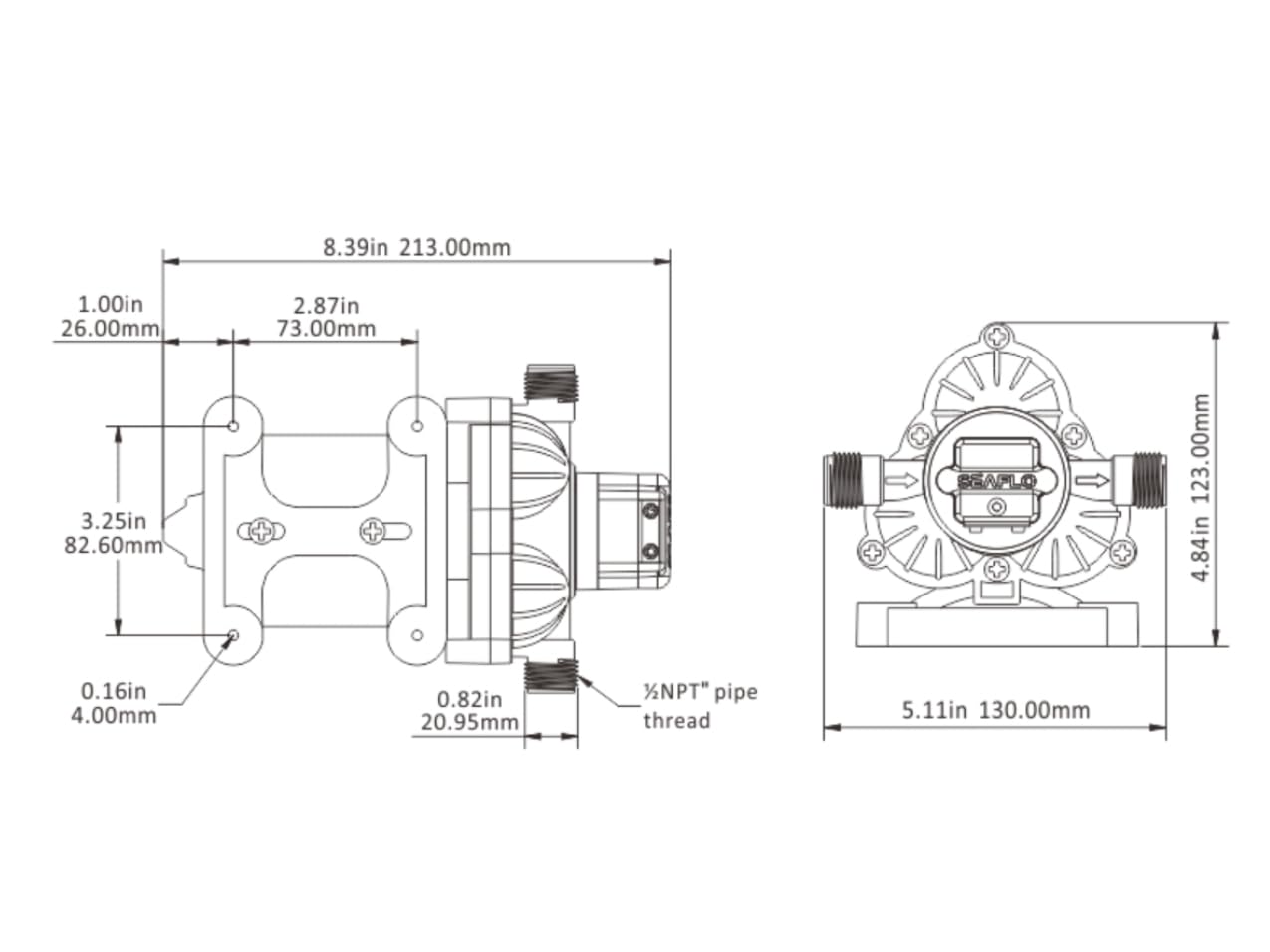 SEAFLO 33-Series Water Pressure Pump - 115V AC, 3.3 GPM, 45 PSI, Self Priming, Smart Pressure Switch, UL & CSA Certified, for RV, Caravan, Off-Grid, Marine, and Industrial Use