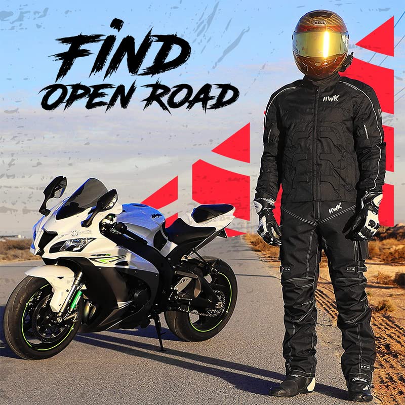 HWK Spyder Motorcycle Jacket for Men with Weather Resistant Cordura Textile Fabric for Enduro Motocross Jacket LARGE/BLACK